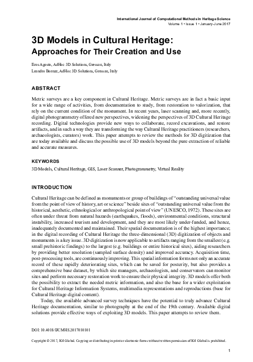 (PDF) 3D Models in Cultural Heritage