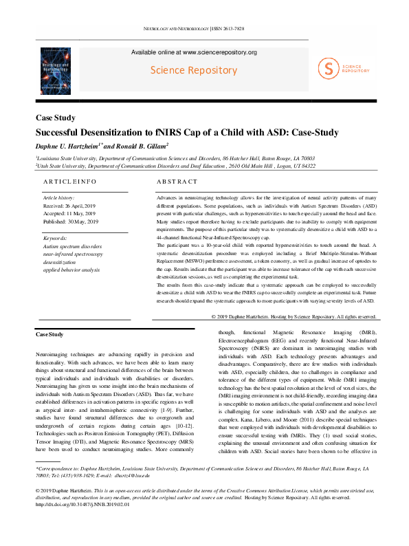 (PDF) Successful Desensitization to fNIRS Cap of a Child with ASD: Case ...