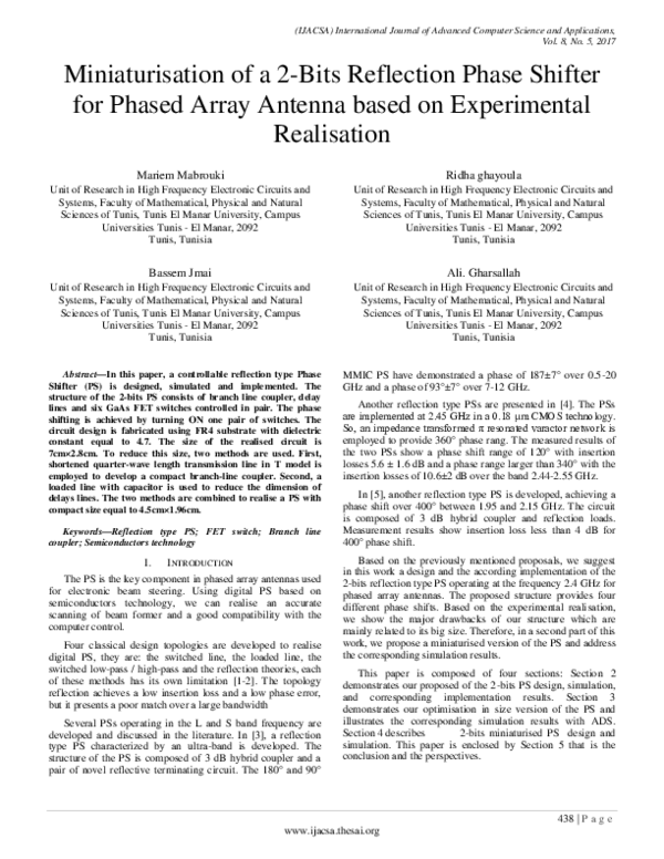(PDF) Miniaturisation of a 2-Bits Reflection Phase Shifter for Phased ...