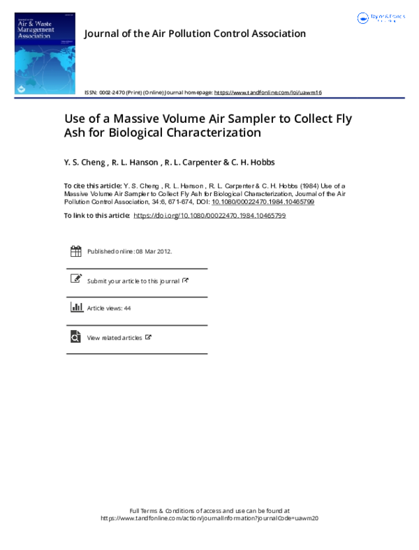 (PDF) Use of a Massive Volume Air Sampler to Collect Fly Ash for ...