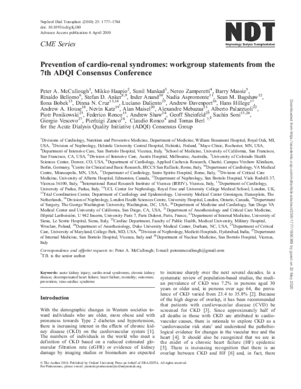 (PDF) Prevention of cardio-renal syndromes: workgroup statements from ...