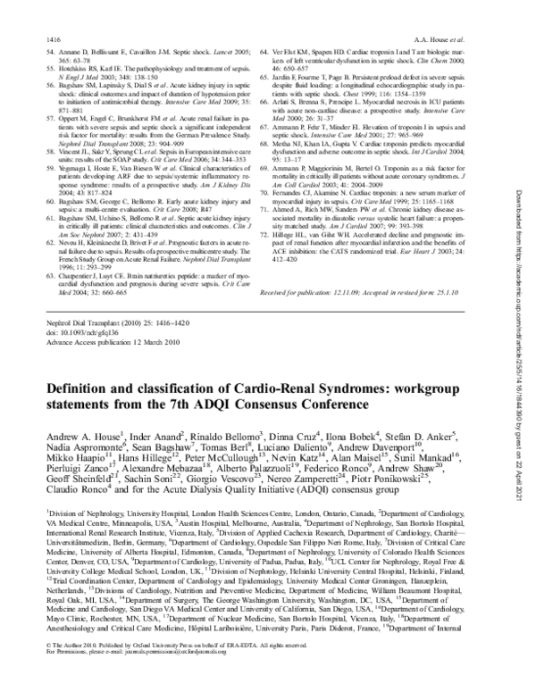 (PDF) Definition and classification of Cardio-Renal Syndromes ...