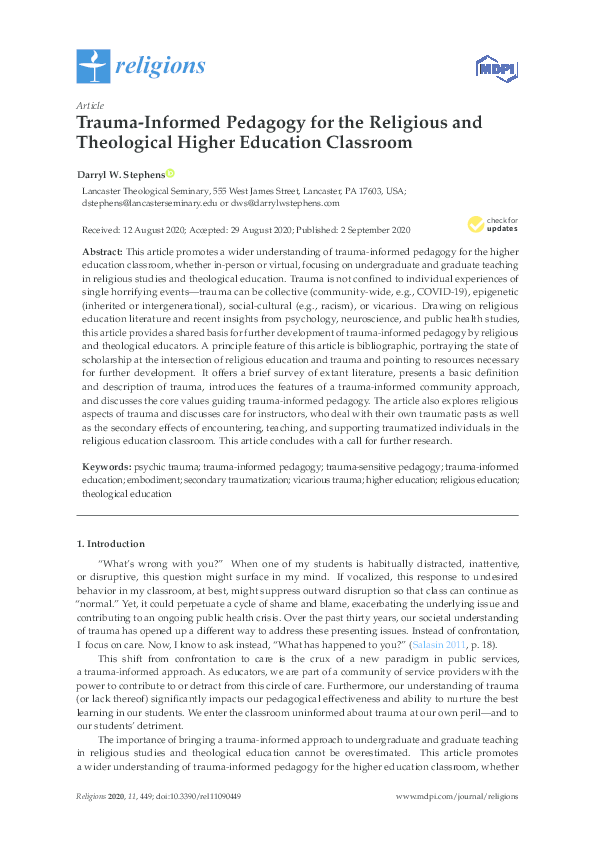 (PDF) Trauma-Informed Pedagogy for the Religious and Theological Higher ...