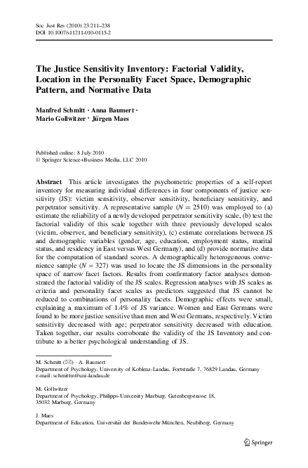 (PDF) The Justice Sensitivity Inventory: Factorial Validity, Location ...