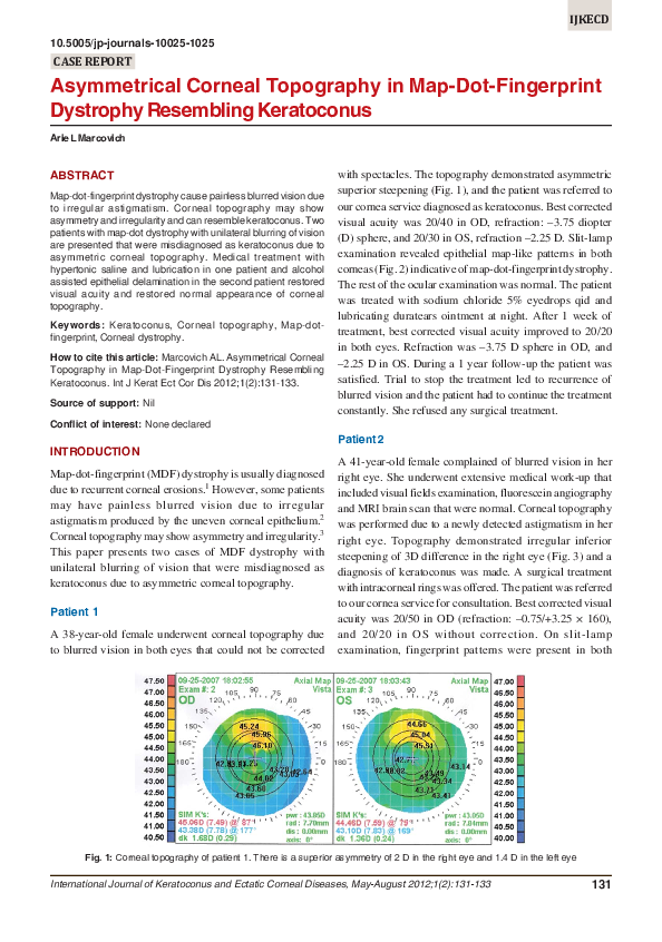 (PDF) Asymmetrical Corneal Topography in Map-Dot-Fingerprint Dystrophy ...