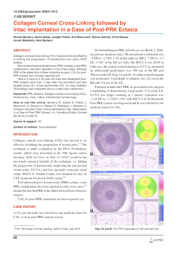(PDF) Collagen Corneal Cross-Linking followed by Intac Implantation in ...