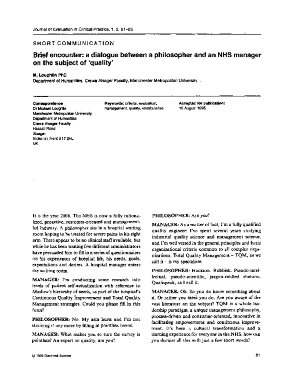(PDF) Brief encounter: a dialogue between a philosopher and an NHS ...