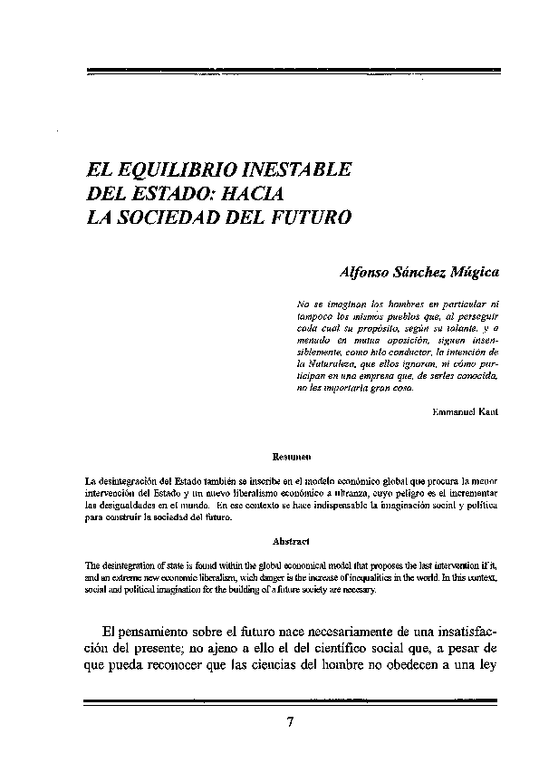 (PDF) El equilibrio inestable del Estado: hacia la sociedad del futuro