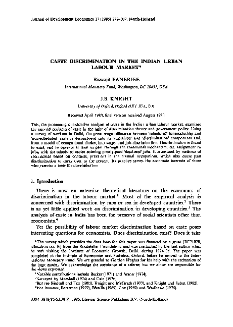 (PDF) Caste discrimination in the Indian urban labour market