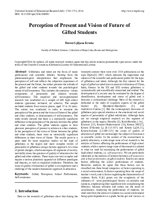 (PDF) Perception of Present and Vision of Future of Gifted Students