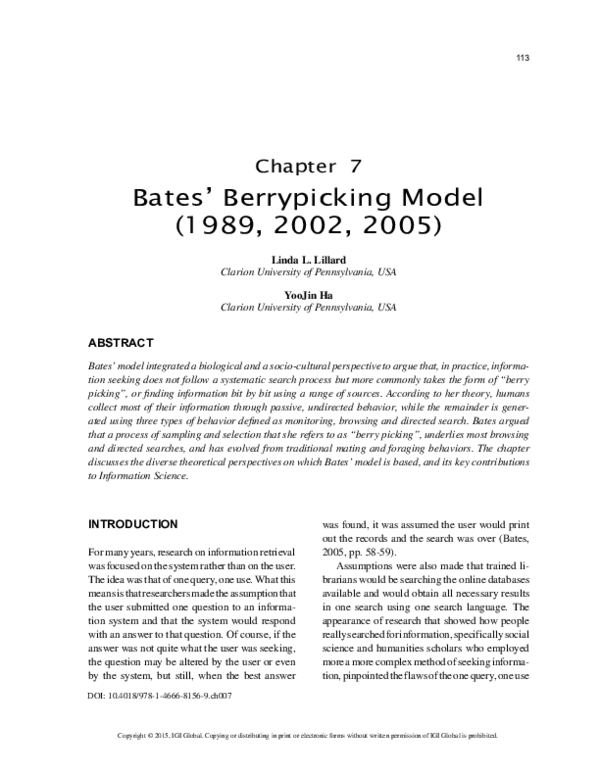 (PDF) Bates' Berrypicking Model (1989, 2002, 2005)