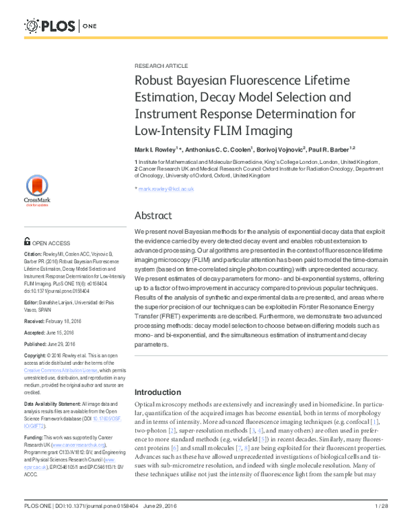 (PDF) Correction: Robust Bayesian Fluorescence Lifetime Estimation, Decay Model Selection and ...