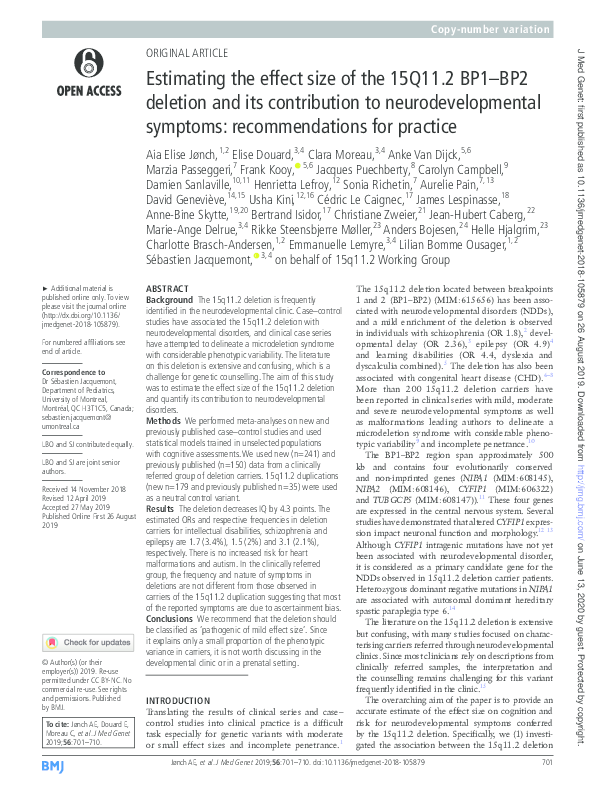(PDF) Estimating the effect size of the 15Q11.2 BP1–BP2 deletion and ...