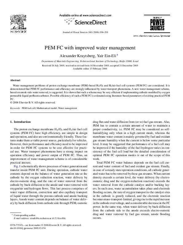 (PDF) PEM FC with improved water management