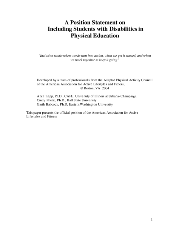 (PDF) A Position Statement on Including Students with Disabilities in ...