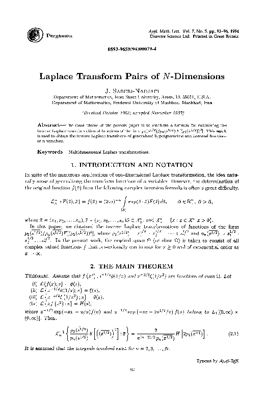 (PDF) Laplace Transform Pairs of N-Dimensions