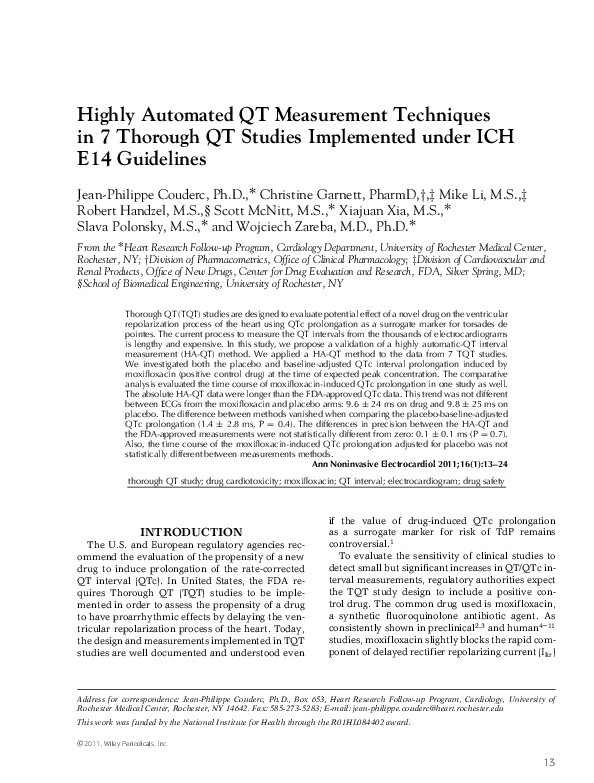 (PDF) Highly Automated QT Measurement Techniques in 7 Thorough QT ...