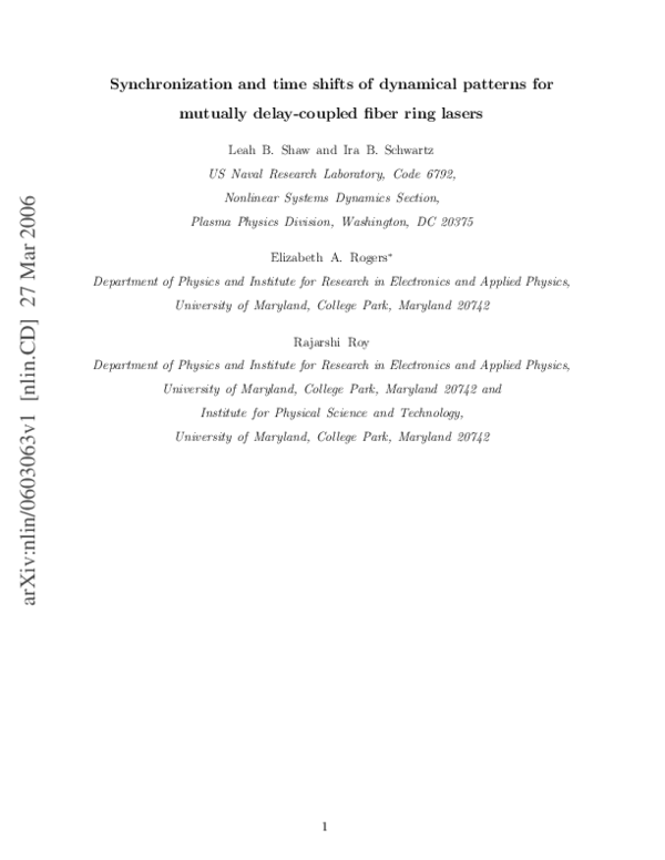 (PDF) Synchronization and time shifts of dynamical patterns for mutually delay-coupled fiber ...