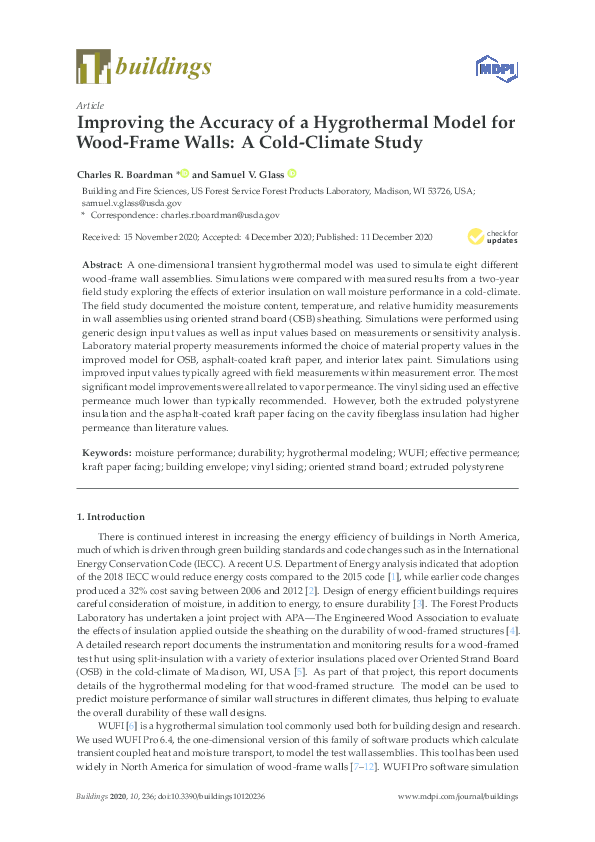 (PDF) Improving the Accuracy of a Hygrothermal Model for Wood-Frame ...