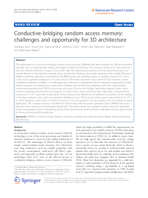 Pdf Conductive Bridging Random Access Memory Challenges And