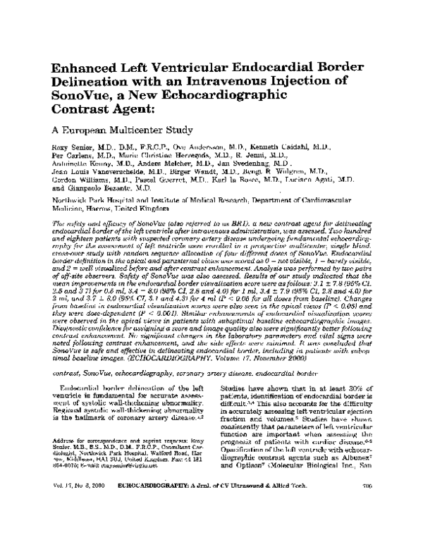 (PDF) Enhanced Left Ventricular Endocardial Border Delineation with an ...