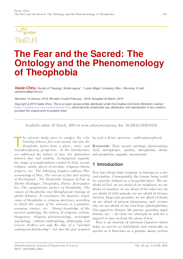 (PDF) The Fear and the Sacred: The Ontology and the Phenomenology of ...