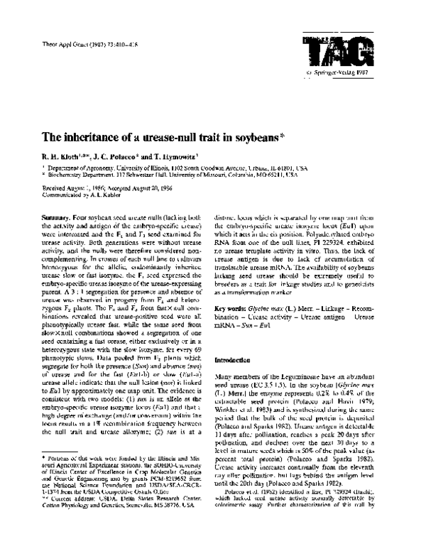 (PDF) The inheritance of a urease-null trait in soybeans
