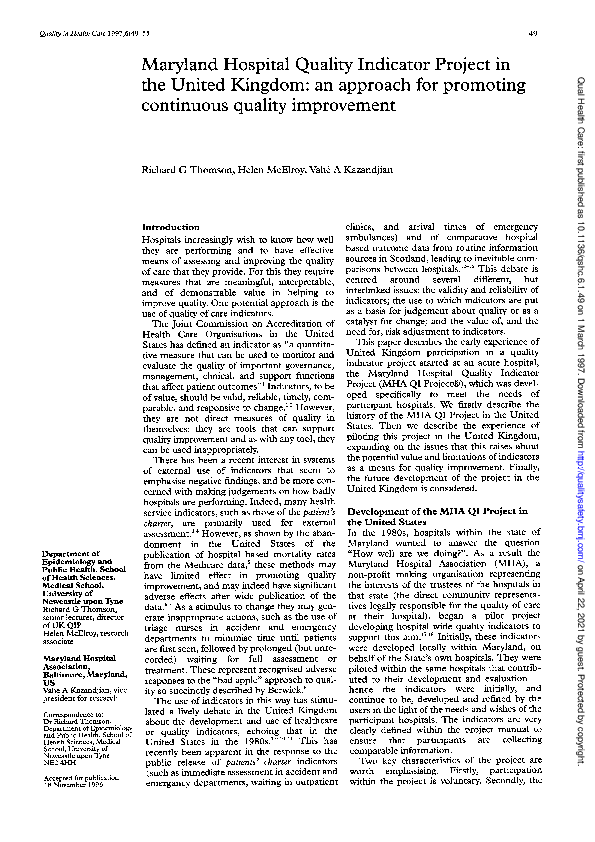 (PDF) Maryland Hospital Quality Indicator Project in the United Kingdom ...