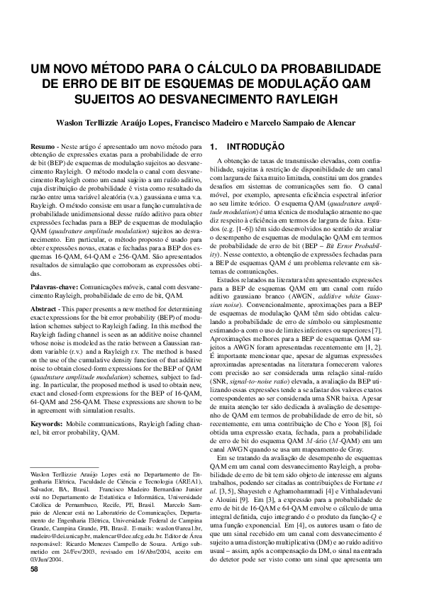 (PDF) Um Novo Método para o Cálculo da Probabilidade de Erros de Bit de ...