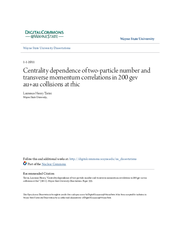 (PDF) Centrality dependence of two-particle number and transverse momentum correlations in 200 ...