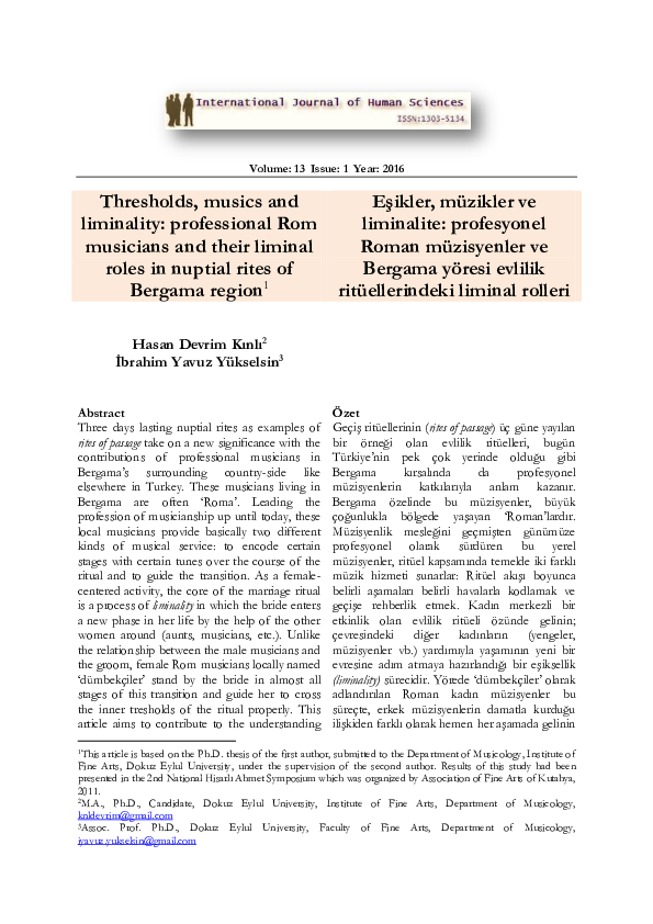 (PDF) Thresholds, musics and liminality: professional Rom musicians and ...