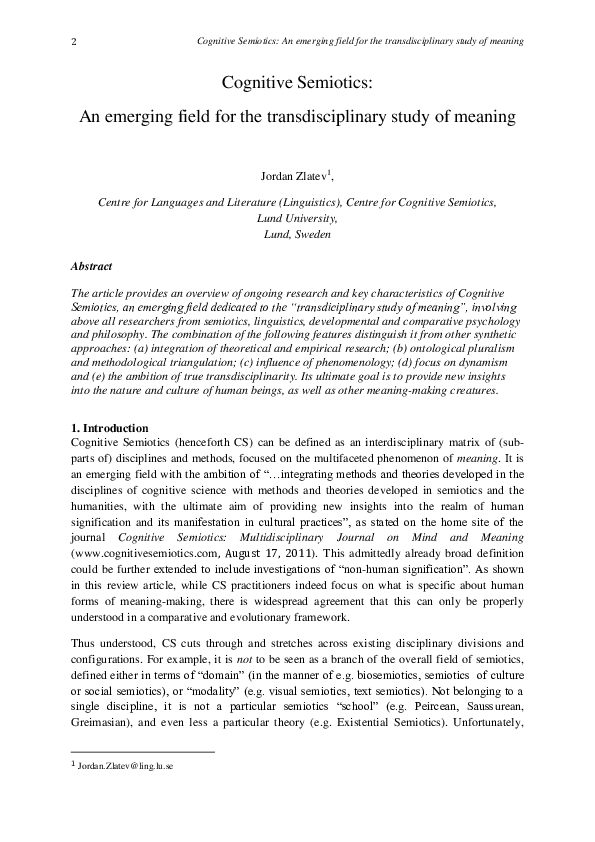 (PDF) Cognitive Semiotics: An emerging field for the transdisciplinary ...