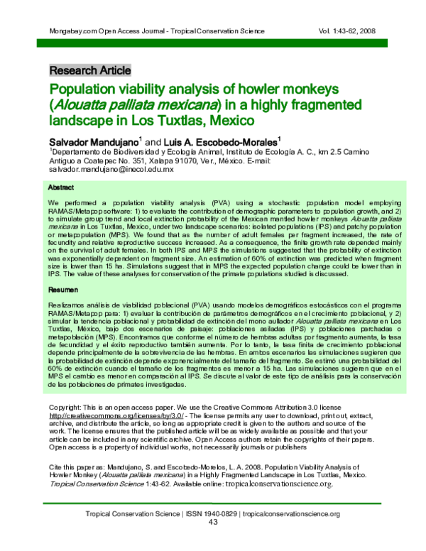 (PDF) Population Viability Analysis of Howler Monkeys (Alouatta ...