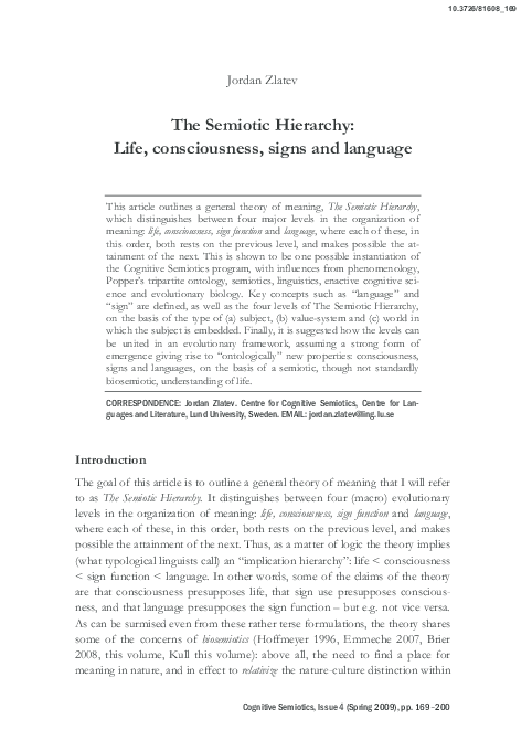 (PDF) The Semiotic Hierarchy: Life, consciousness, signs and language