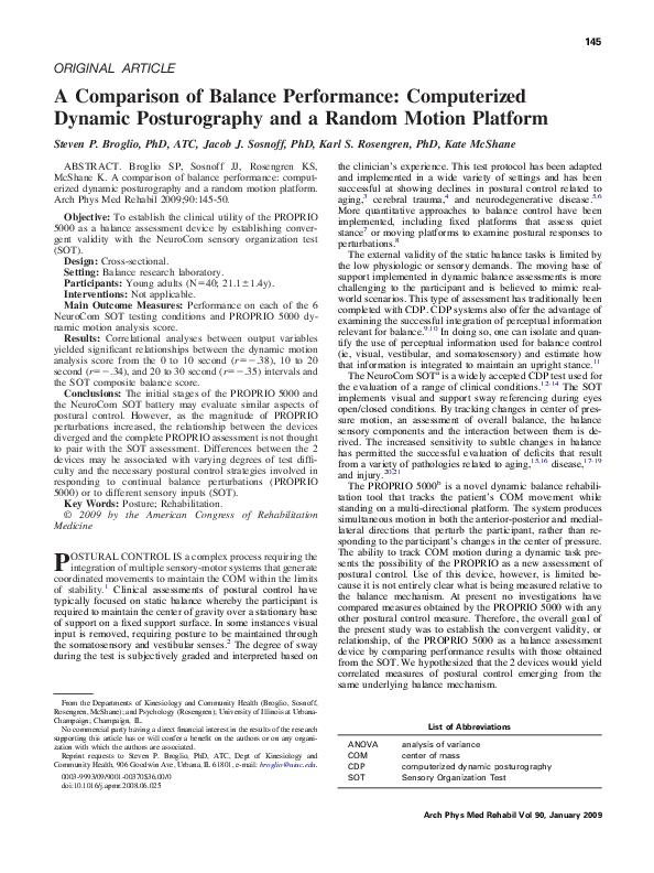 (PDF) A Comparison of Balance Performance: Computerized Dynamic Posturography and a Random ...