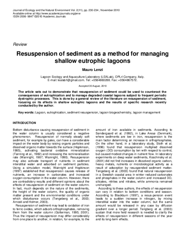 (PDF) Resuspension of sediment as a method for managing shallow ...