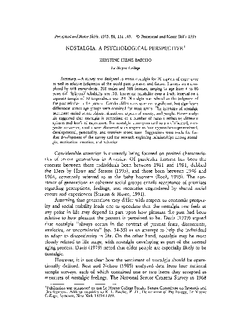 (PDF) Nostalgia: A Psychological Perspective