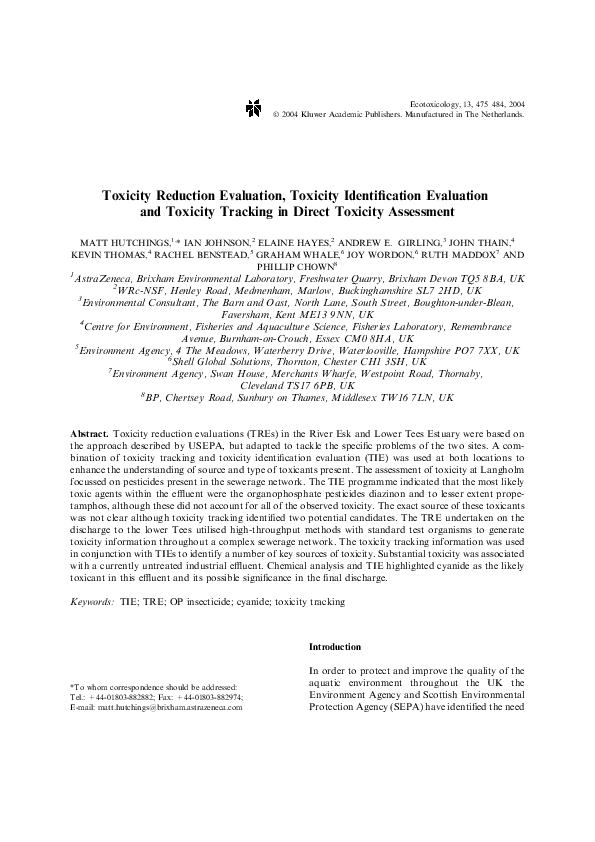 Pdf Toxicity Reduction Evaluation Toxicity Identification Evaluation