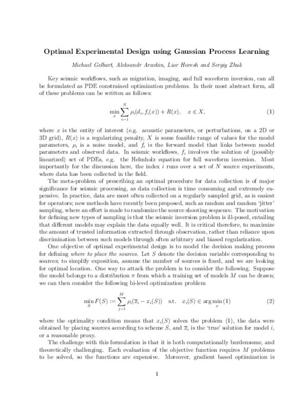 (PDF) Optimal Experimental Design using Gaussian Process Learning