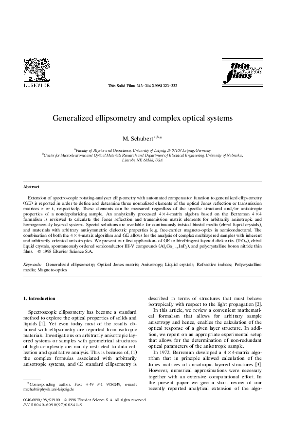 (PDF) Generalized ellipsometry and complex optical systems