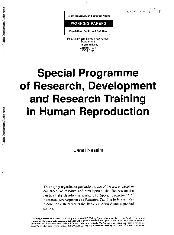(PDF) Special programme of research, development and research training ...