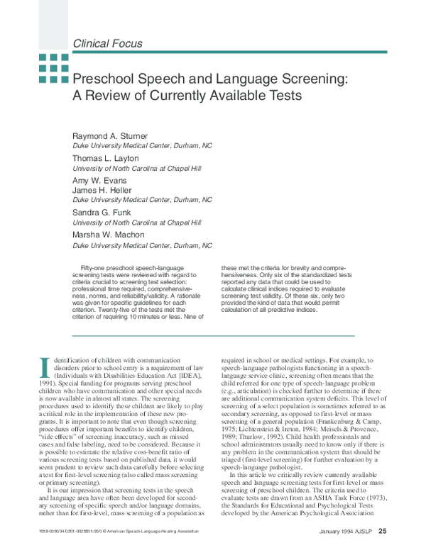 (PDF) Preschool Speech and Language Screening: a Review of Currently ...