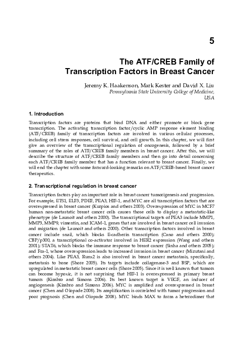 (PDF) The ATF/CREB Family of Transcription Factors in Breast Cancer