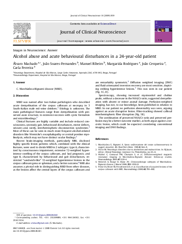 (PDF) Alcohol abuse and acute behavioural disturbances in a 24-year-old ...