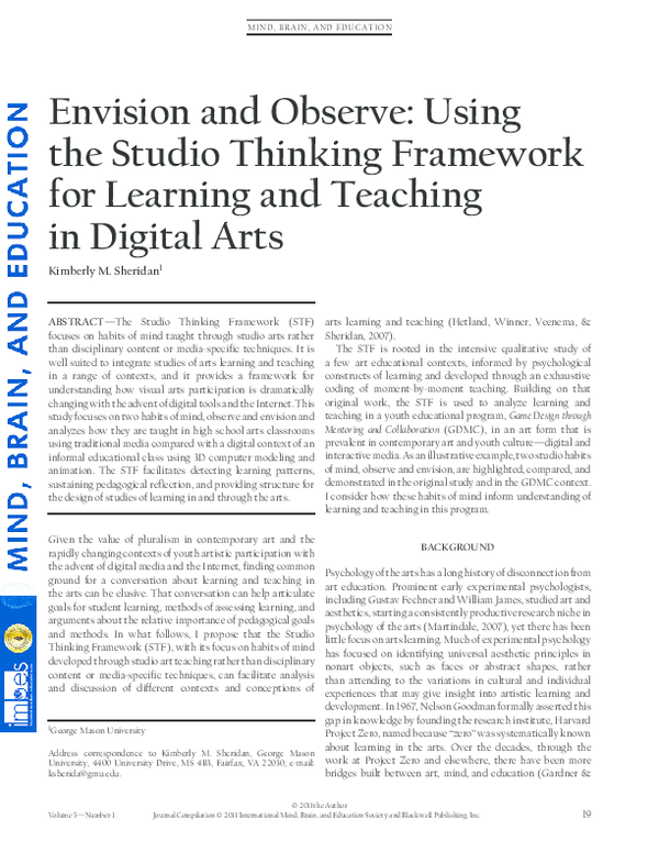 (PDF) Envision and Observe: Using the Studio Thinking Framework for ...