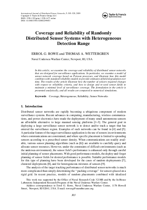 Pdf Coverage And Reliability Of Randomly Distributed Sensor Systems With Heterogeneous