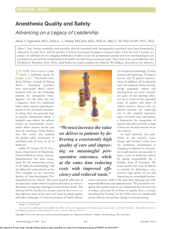 (PDF) Anesthesia Quality and Safety