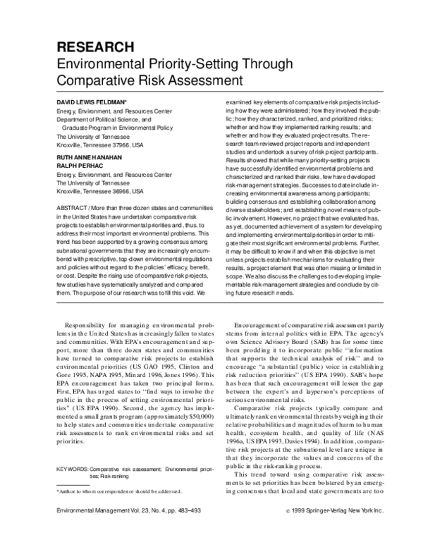 (PDF) RESEARCH: Environmental Priority-Setting Through Comparative Risk ...