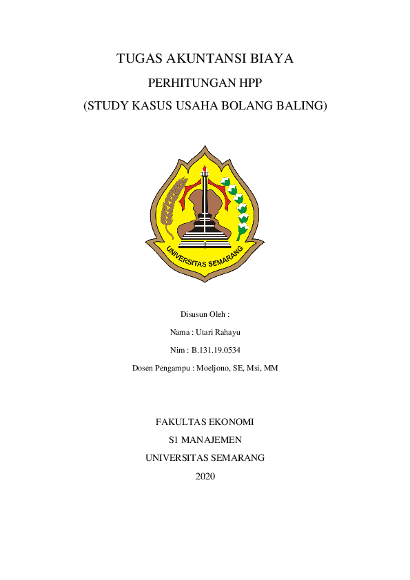 (PDF) TUGAS AKUNTANSI BIAYA PERHITUNGAN HPP_UTARI RAHAYU_B.131.19.0534