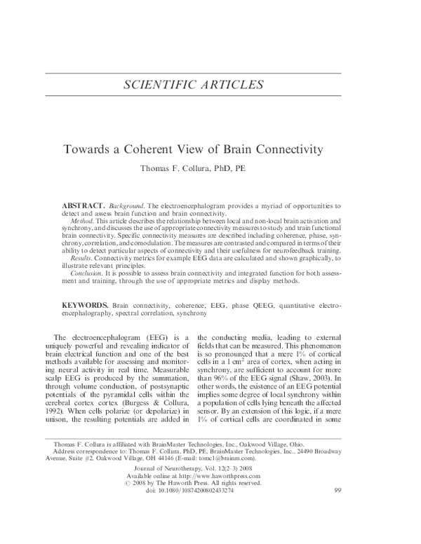 (PDF) SCIENTIFIC ARTICLES Towards a Coherent View of Brain Connectivity ...